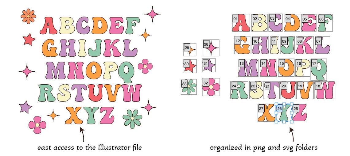 Retro Love Alphabet Set - PNG Retro Letters, SVG Retro Letters ...