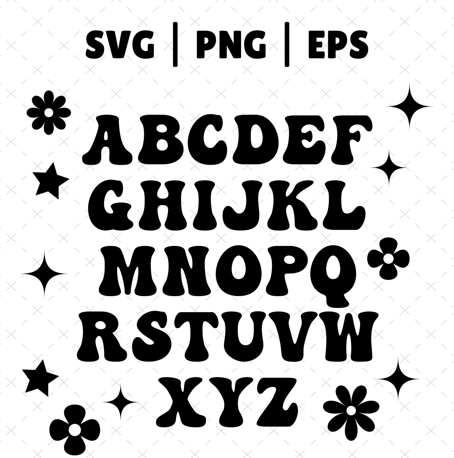 Black and White Retro Love Alphabet Set - PNG Retro Letters, SVG Retro ...