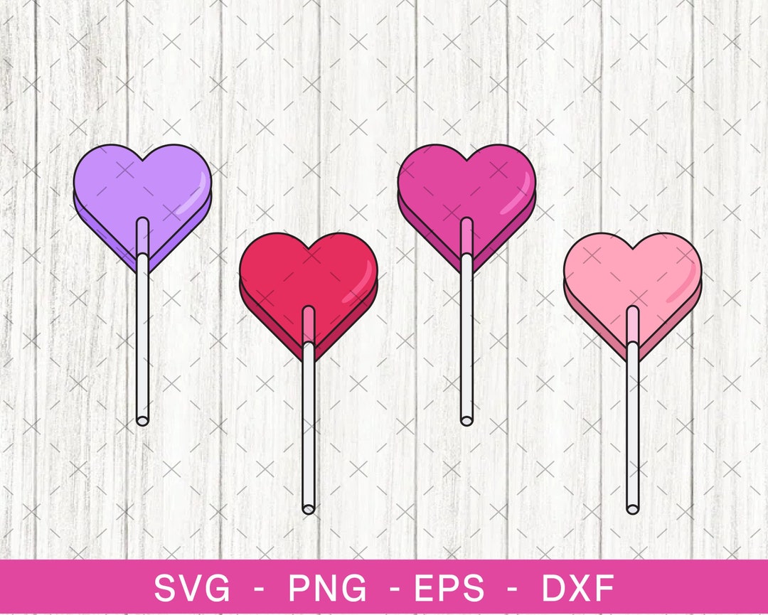 4 Heart Lollipops SVG, Valentine's Day Cut Files, Hearts, Candy SVG ...