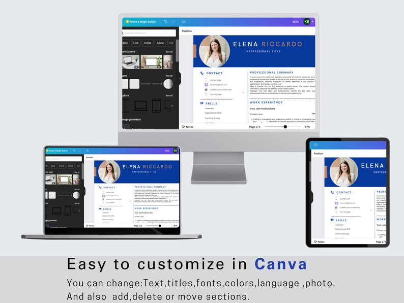 Modern Resume Template Bundle for Canva,google Docs Editable CV Design ...