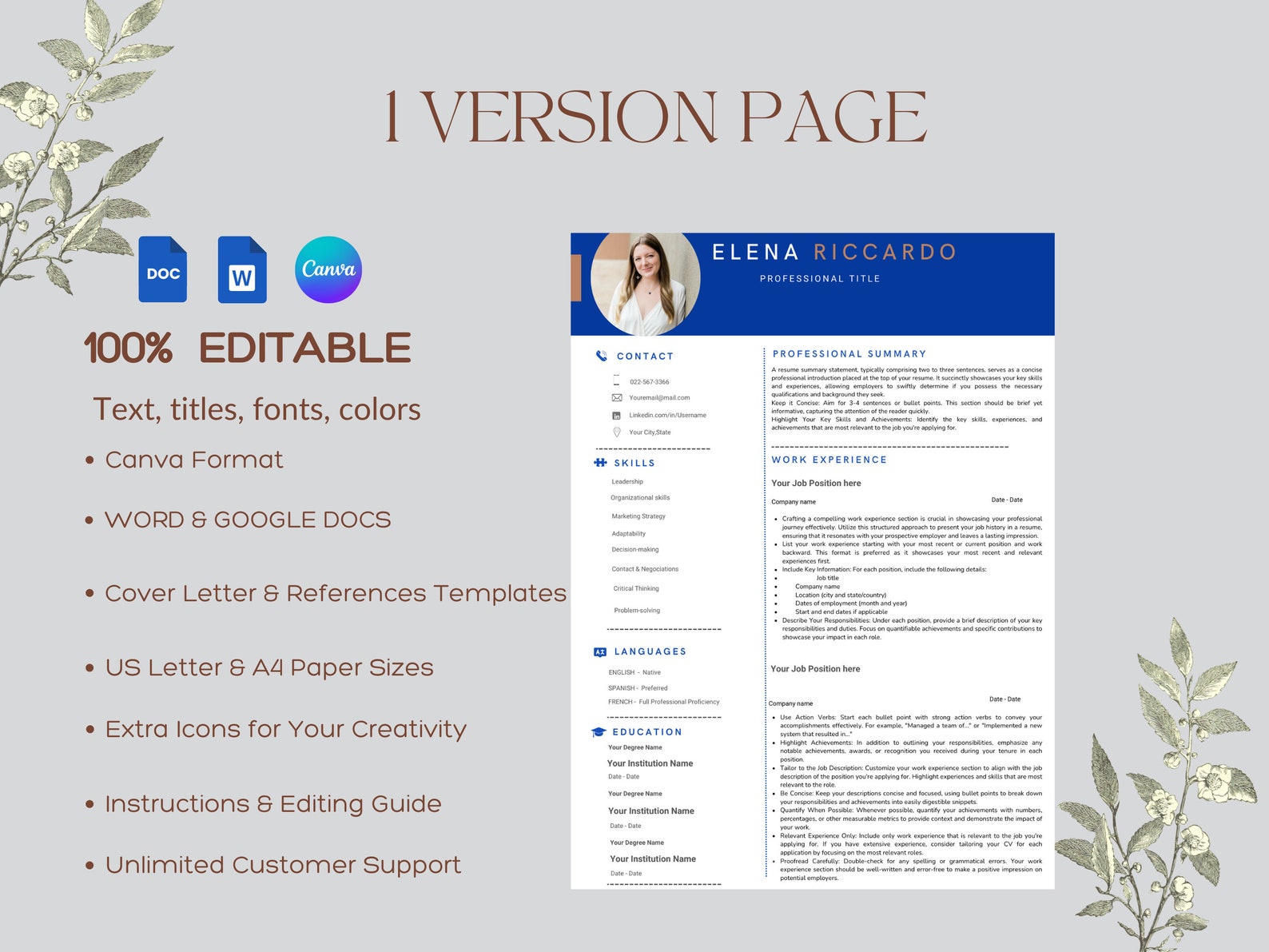 Modern Resume Template Bundle for Canva,google Docs Editable CV Design ...