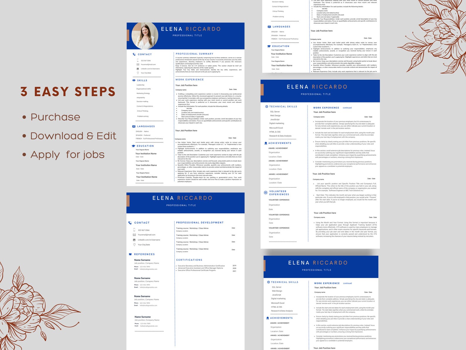 Modern Resume Template Bundle for Canva,google Docs Editable CV Design ...