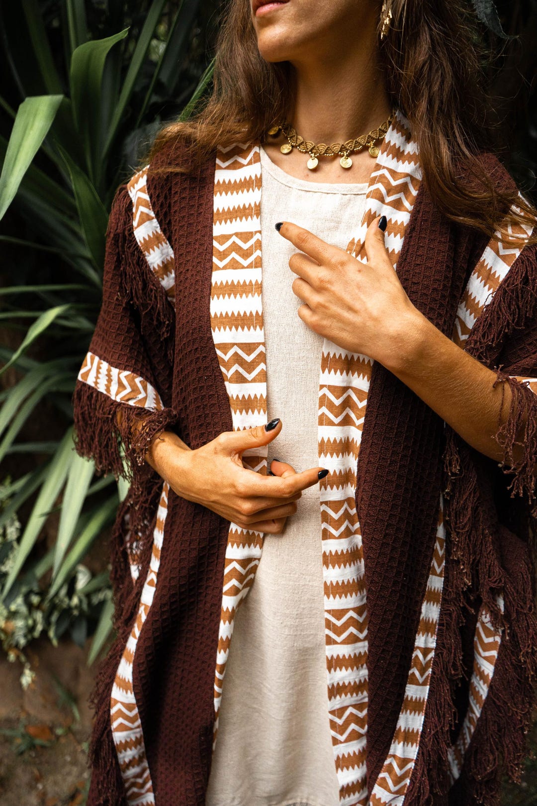 Long Ethnic Kimono, Tribal Coverup, Festival Cape, Hippie Poncho ...