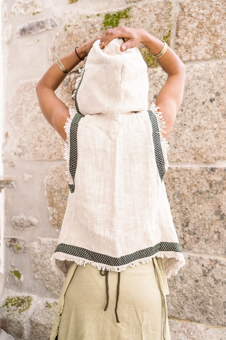 Women's Hooded Vest - Ethnic Clothes - Nomad Cardigan - Organic Cotton ...