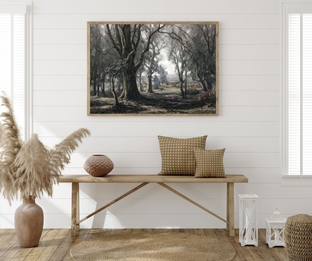 Vintage Forest Landscape Print Rustic Tree Painting PRINTABLE Antique ...