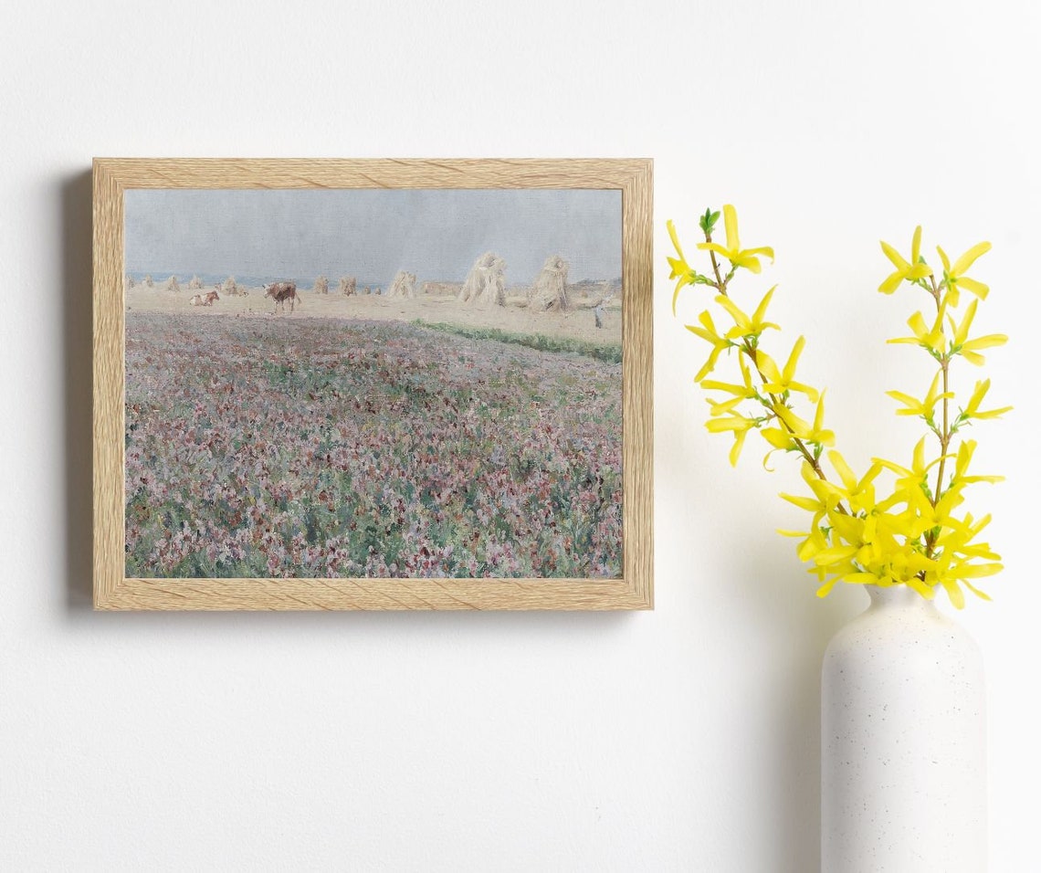Antique Print Spring Oil Painting Flowers by the Sea Art Vintage Spring ...