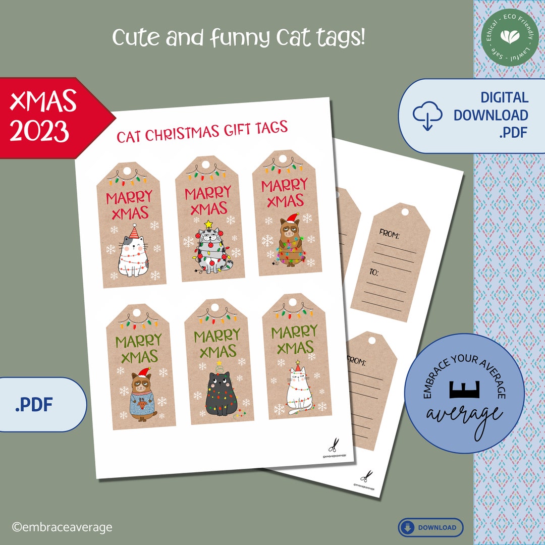 Printable CAT CHRISTMAS GIFT Tags Funny Cats Xmas Gift Tags - Etsy