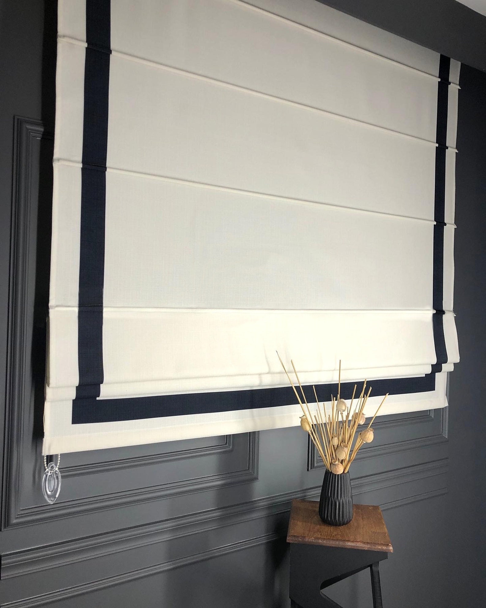 Linen Roman Shades With Border , 100% Blackout Lining Option, 30 Colors ...