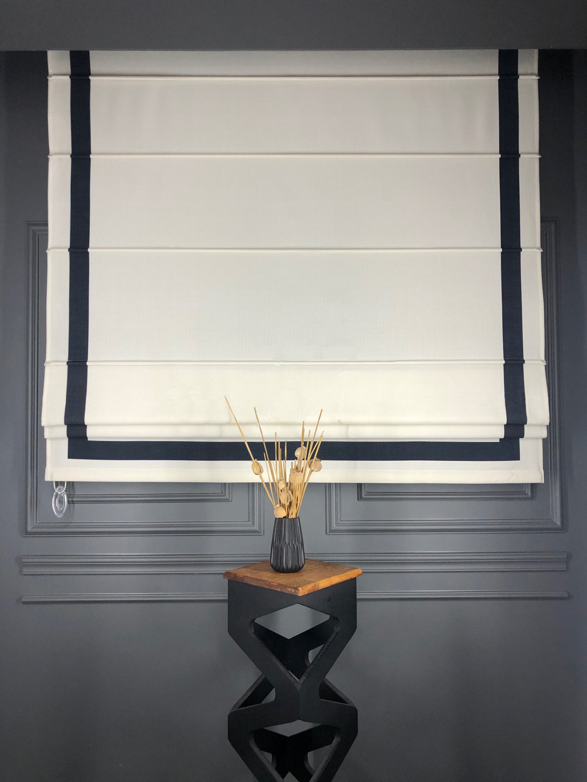 Linen Roman Shades With Border , 100% Blackout Lining Option, 30 Colors ...