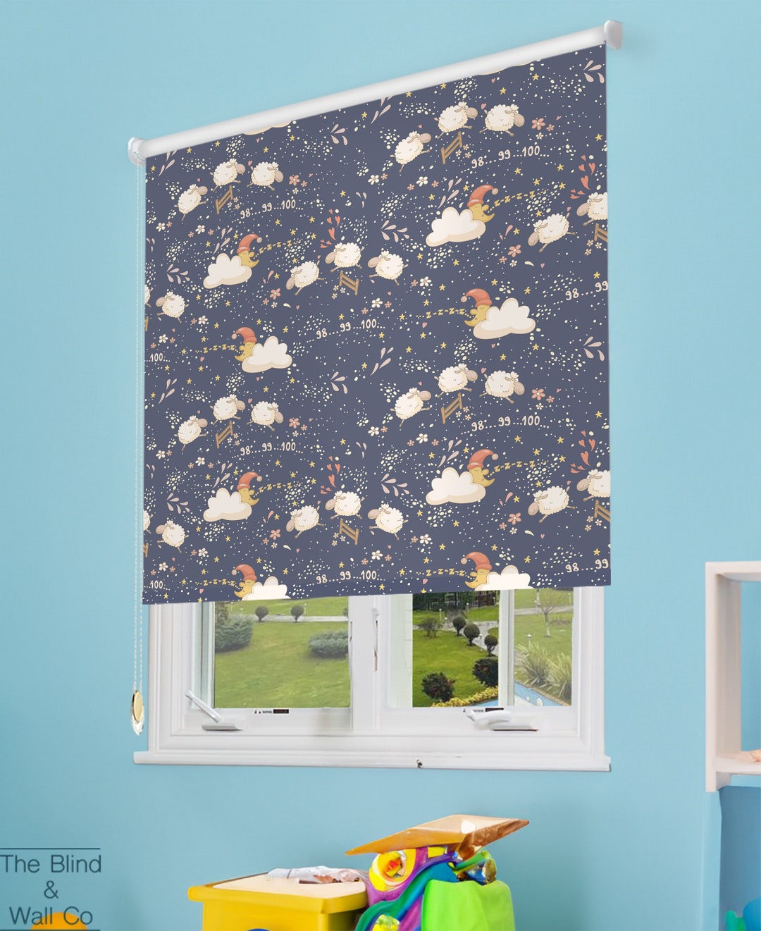 Kids Room Roller Shades, Sheep and Clouds Roller Blinds, Nursery ...