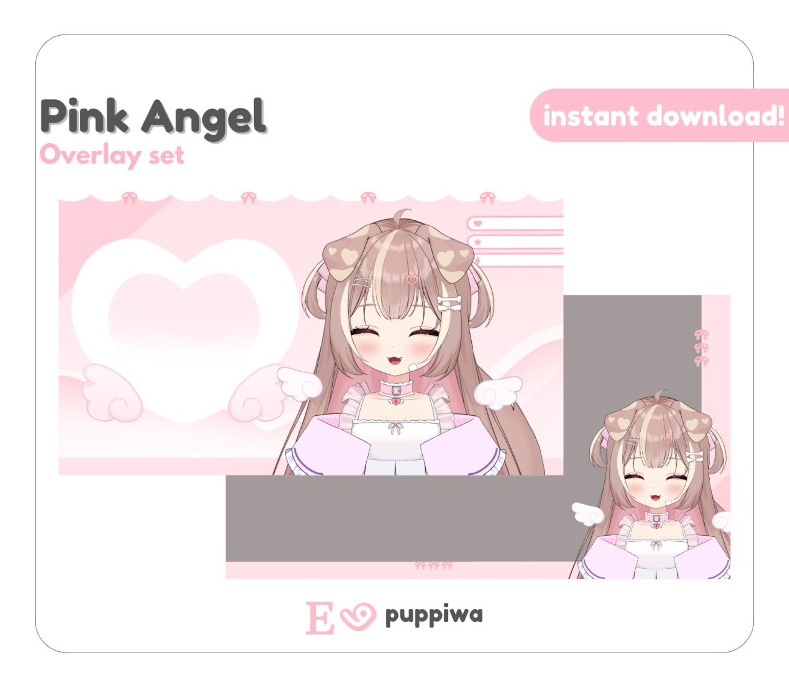 Pink Animated Stream Overlay: Bow Angel Vtuber Twitch, Youtube, Kick - Etsy