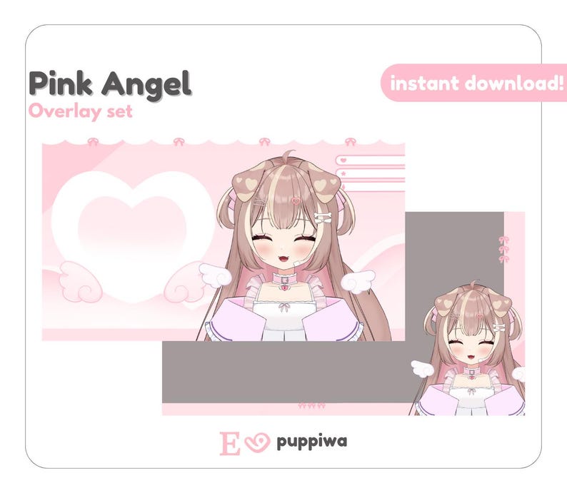 Soft Pink Stream Overlay for Vtubers | Bow Angel Aesthetic | Twitch ...