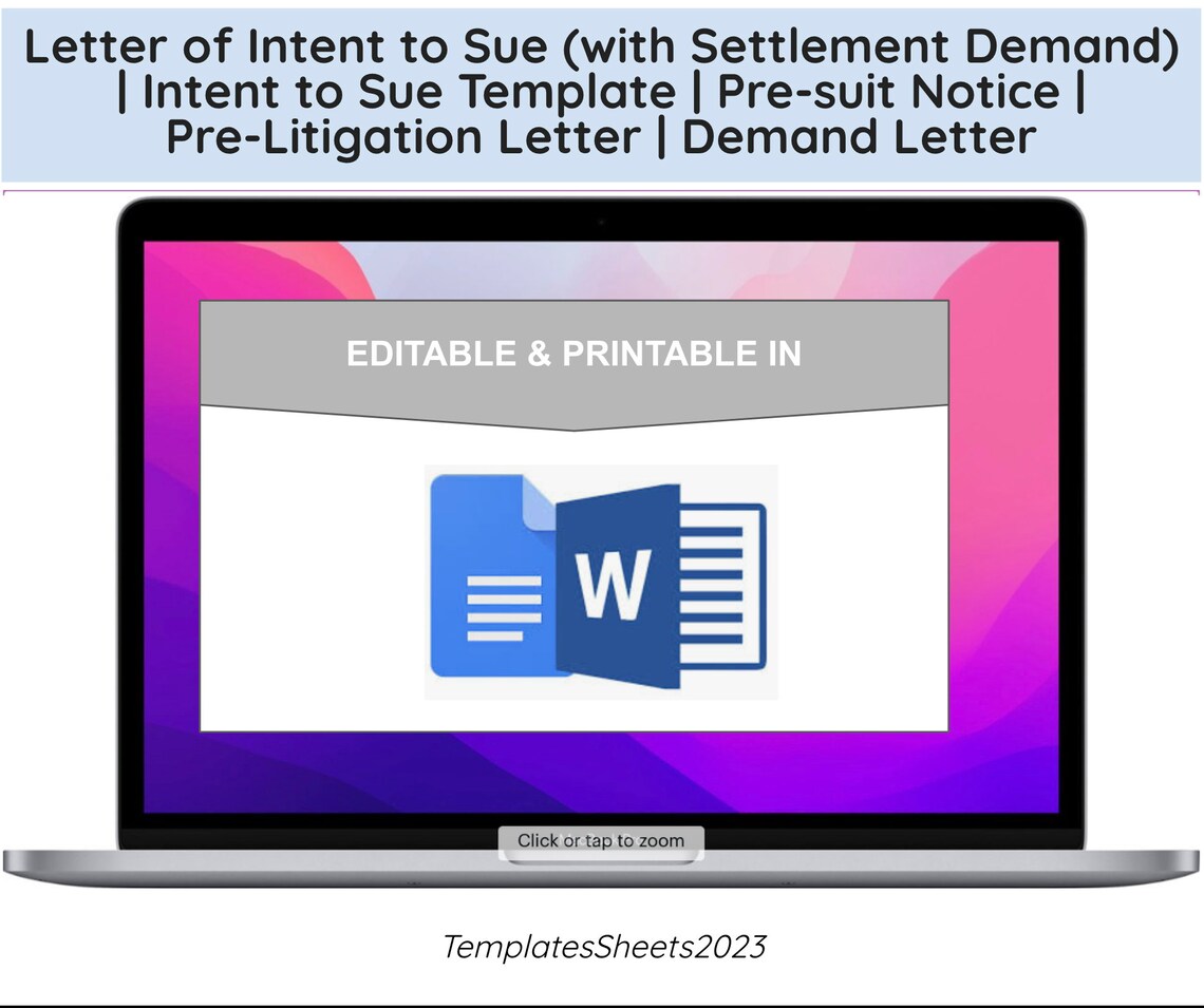 Letter of Intent to Sue (with Settlement Demand) | Intent to Sue ...