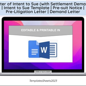 Letter of Intent to Sue (with Settlement Demand) | Intent to Sue ...