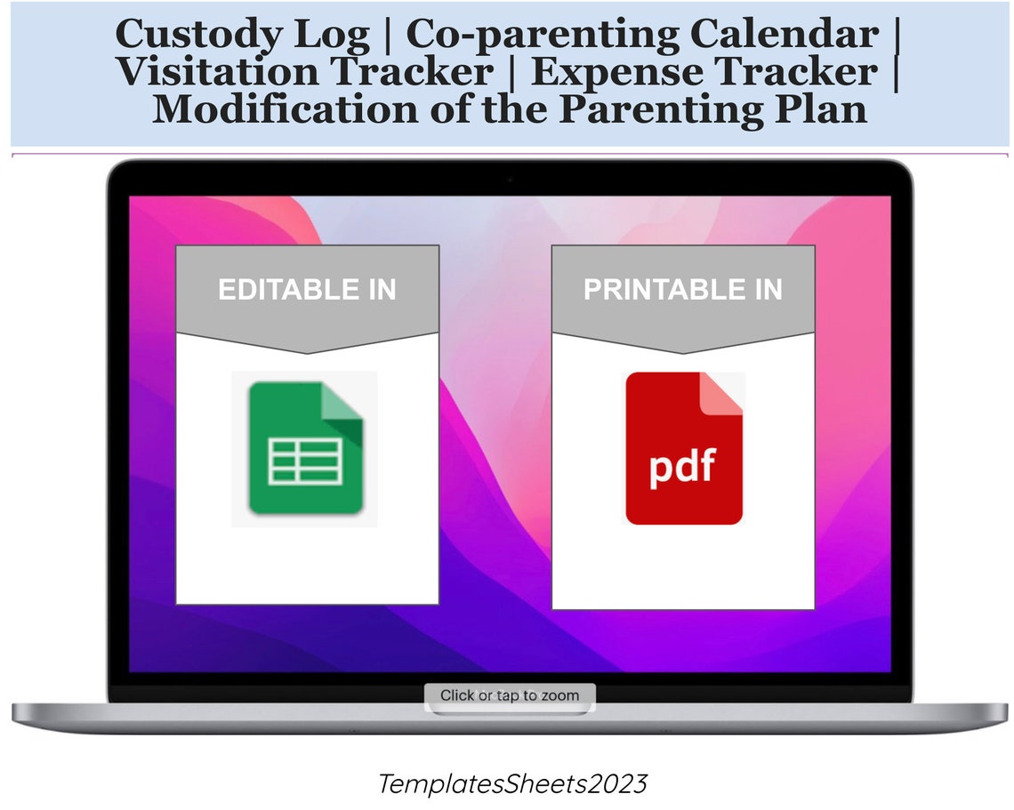 Editable & Printable Co-parenting Calendar | Expense Tracker | Custody ...