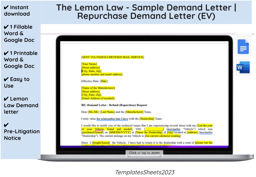 Lemon Law Sample Demand Letter Repurchase Demand Letter EV (Instant ...