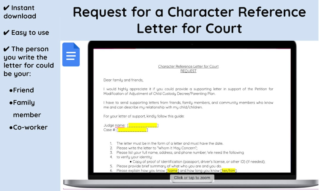 Request for a Character Reference Letter for Court/modification of ...