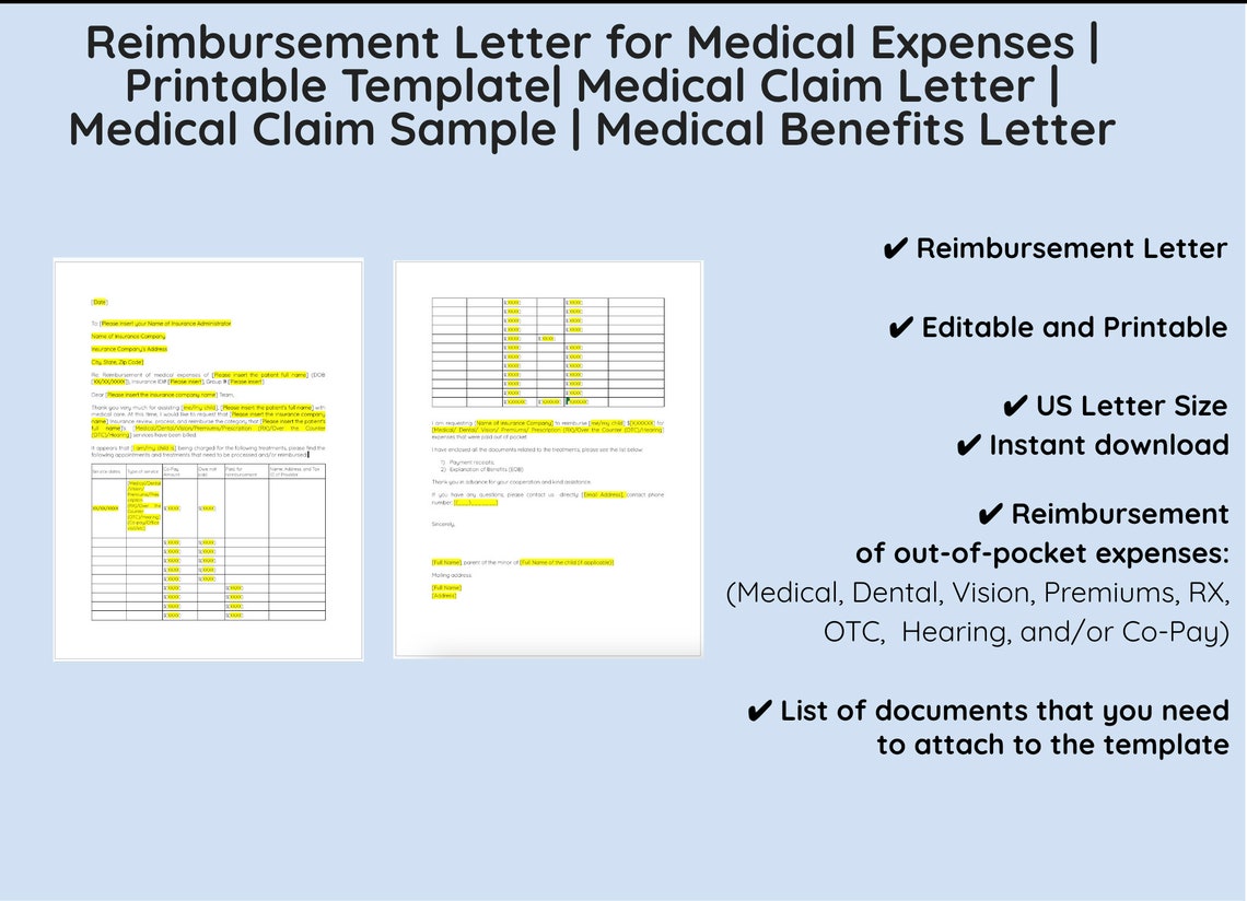 Reimbursement Letter for Medical Expenses | Printable Template| Medical ...