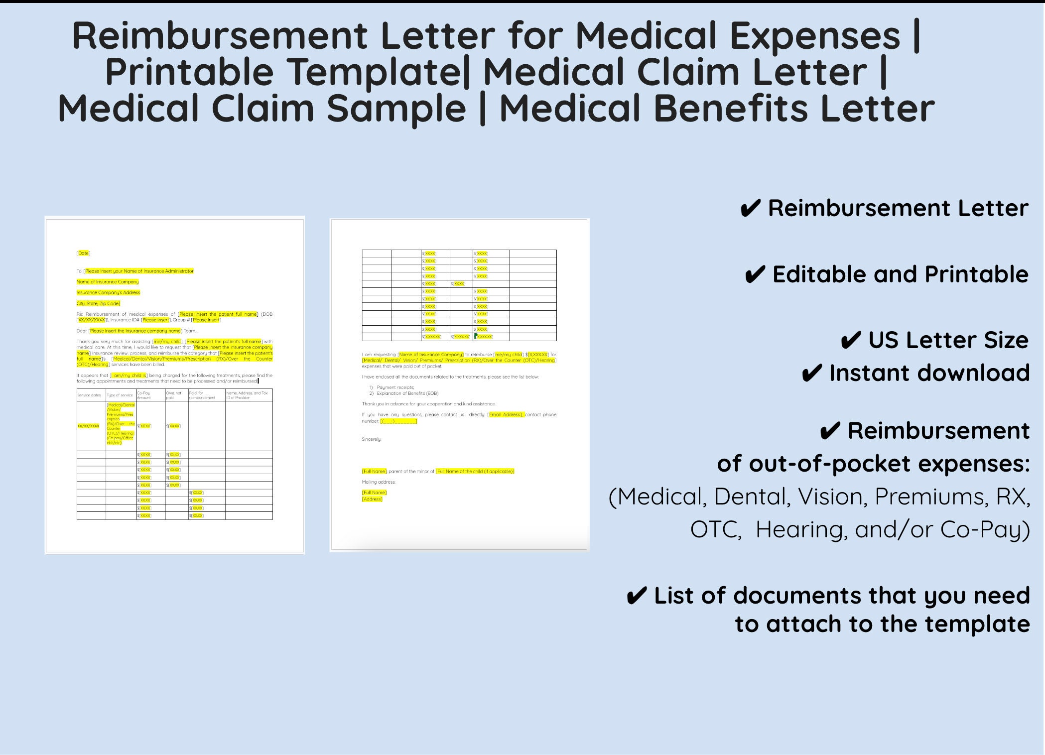 Reimbursement Letter for Medical Expenses | Printable Template| Medical ...
