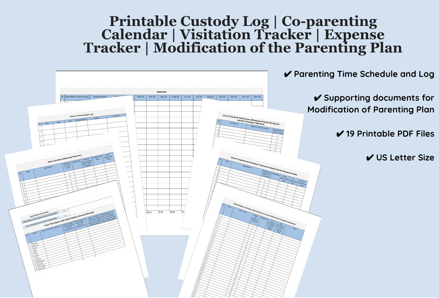 Editable & Printable Co-parenting Calendar | Expense Tracker | Custody ...