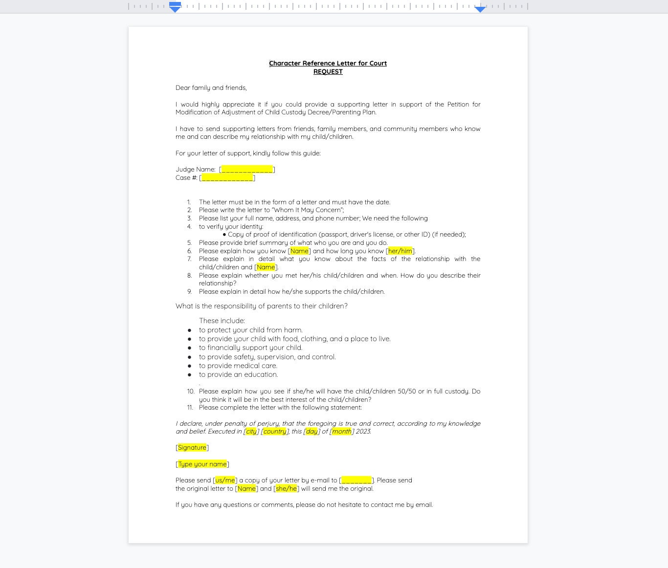 Request for a Character Reference Letter for Court/modification of ...