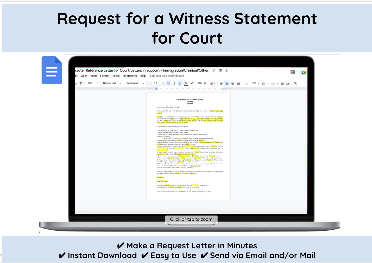 Witness Statement | Declaration Request for Immigration/criminal/other ...