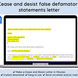 Cease and Desist False Defamatory Statements (letter Template) - Etsy
