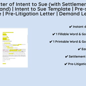 Letter of Intent to Sue (with Settlement Demand) | Intent to Sue ...