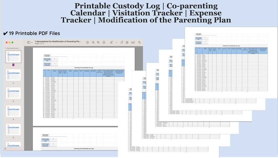 Editable & Printable Co-parenting Calendar | Expense Tracker | Custody ...