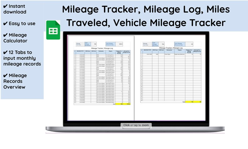 Mileage Travel Log | Mileage Printable | Mileage Excel | Delivery ...