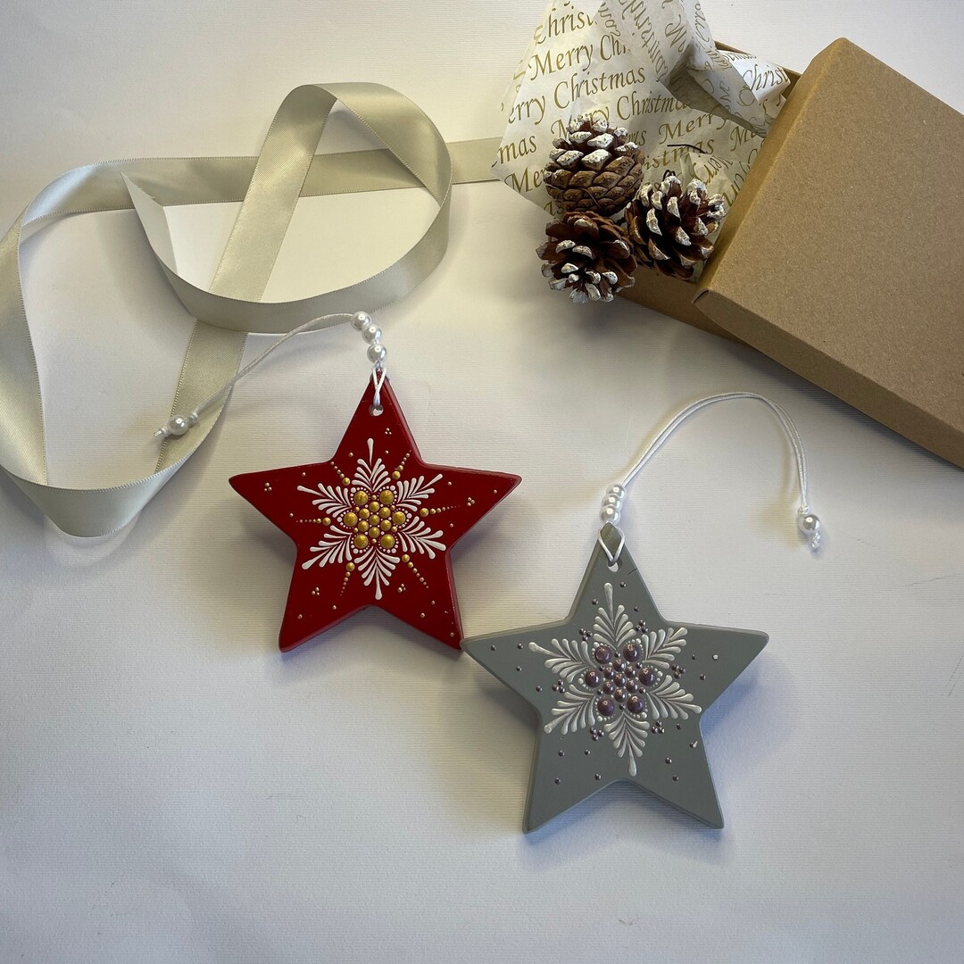 Porcelain Snowflake Mandala Christmas Ornaments Duo for Festive Decor ...
