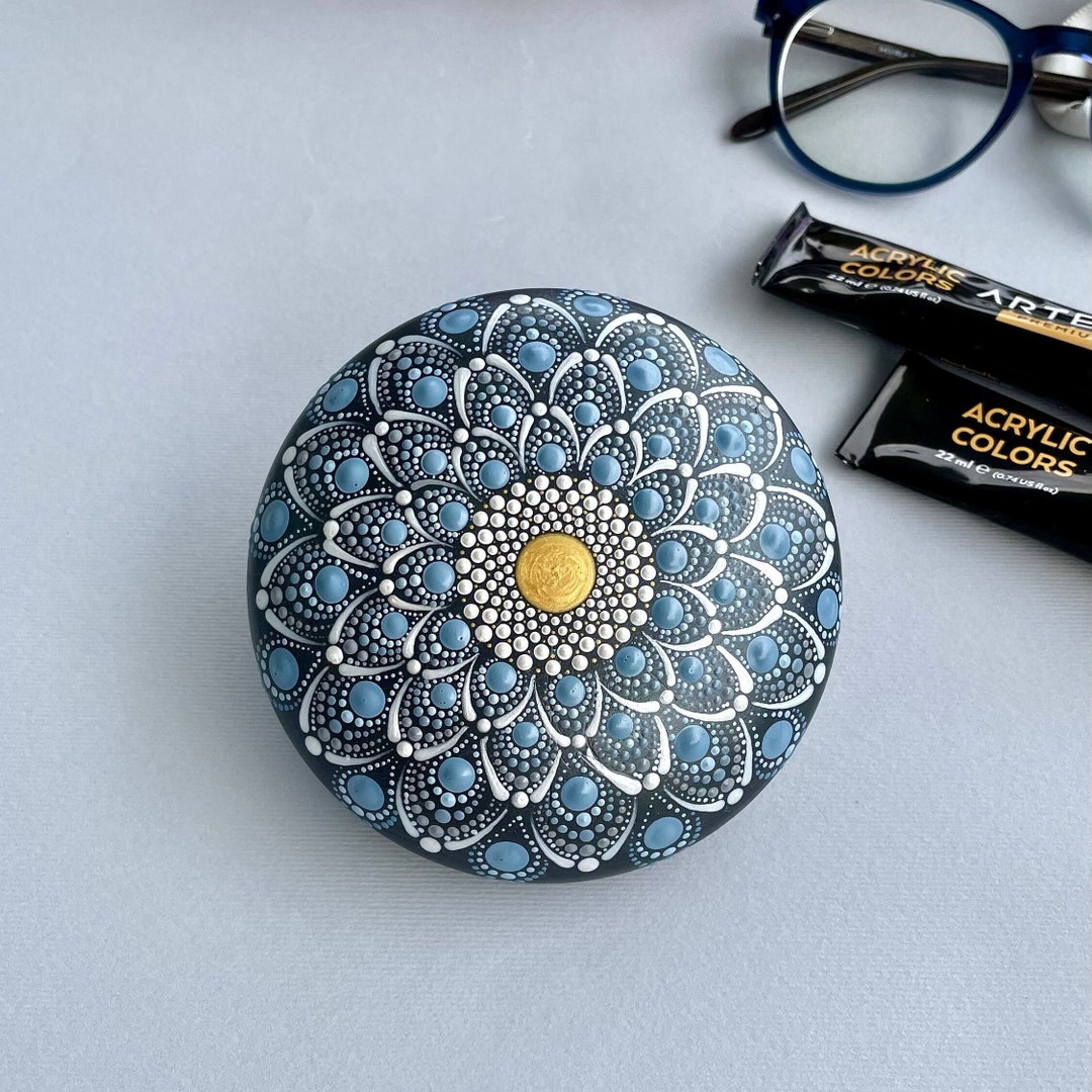Hand-painted Mandala Stone | Flower Mandala Stone | Dot Painted Rock ...