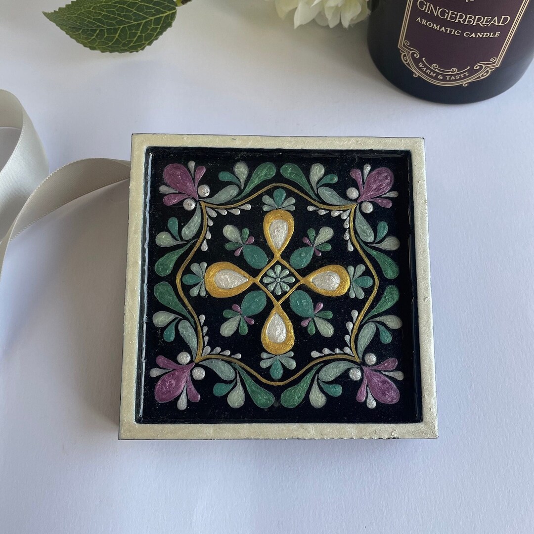Mandala Trinket Dish, Hand Painted Mandala Jewel Ring Dish With Resin ...
