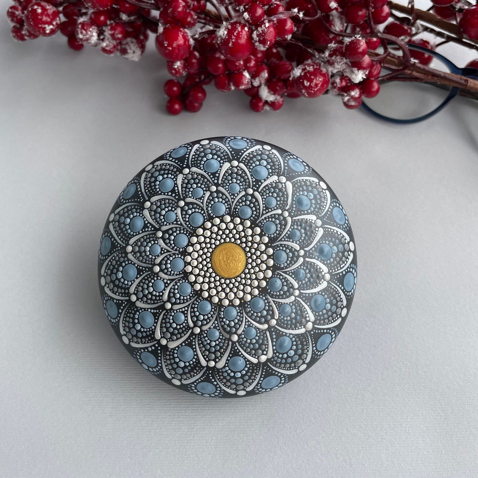 Hand-painted Mandala Stone | Flower Mandala Stone | Dot Painted Rock ...