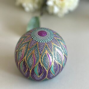 Mandala Stone in Purple and Green, Mandala Dot Art Sphere, Decorative ...