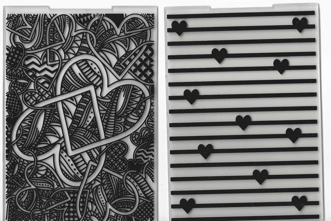 Hearts Embossing Folder Set – 2 Folders, Stripes & Intertwining Doodle ...