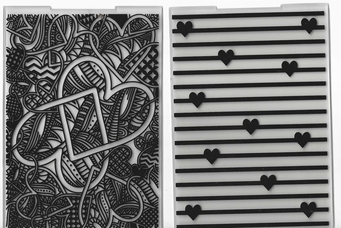 Hearts Embossing Folder Set – 2 Folders, Stripes & Intertwining Doodle ...