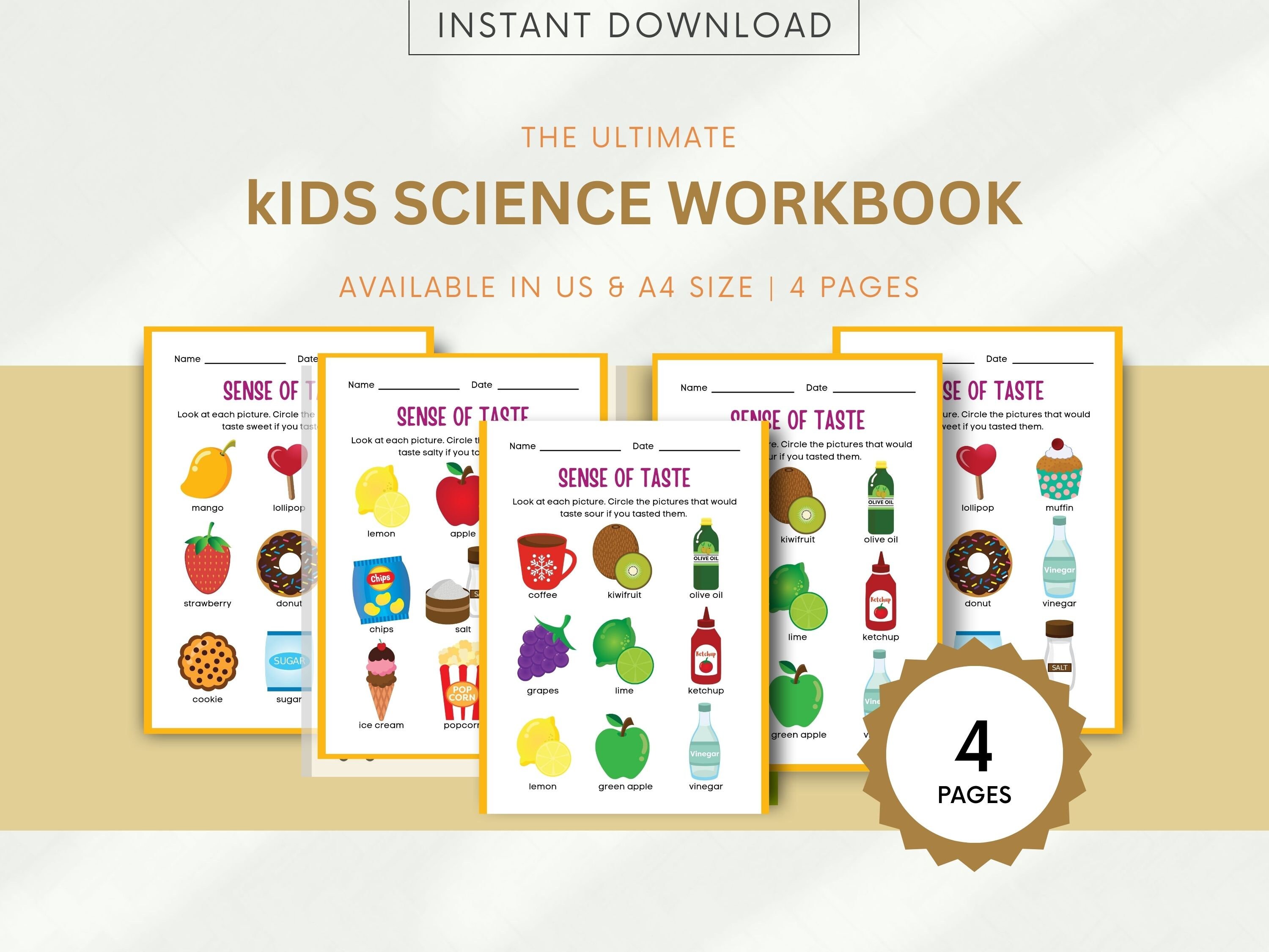 Interactive Sense of Taste Worksheet for Kids Explore Flavors, Learning ...