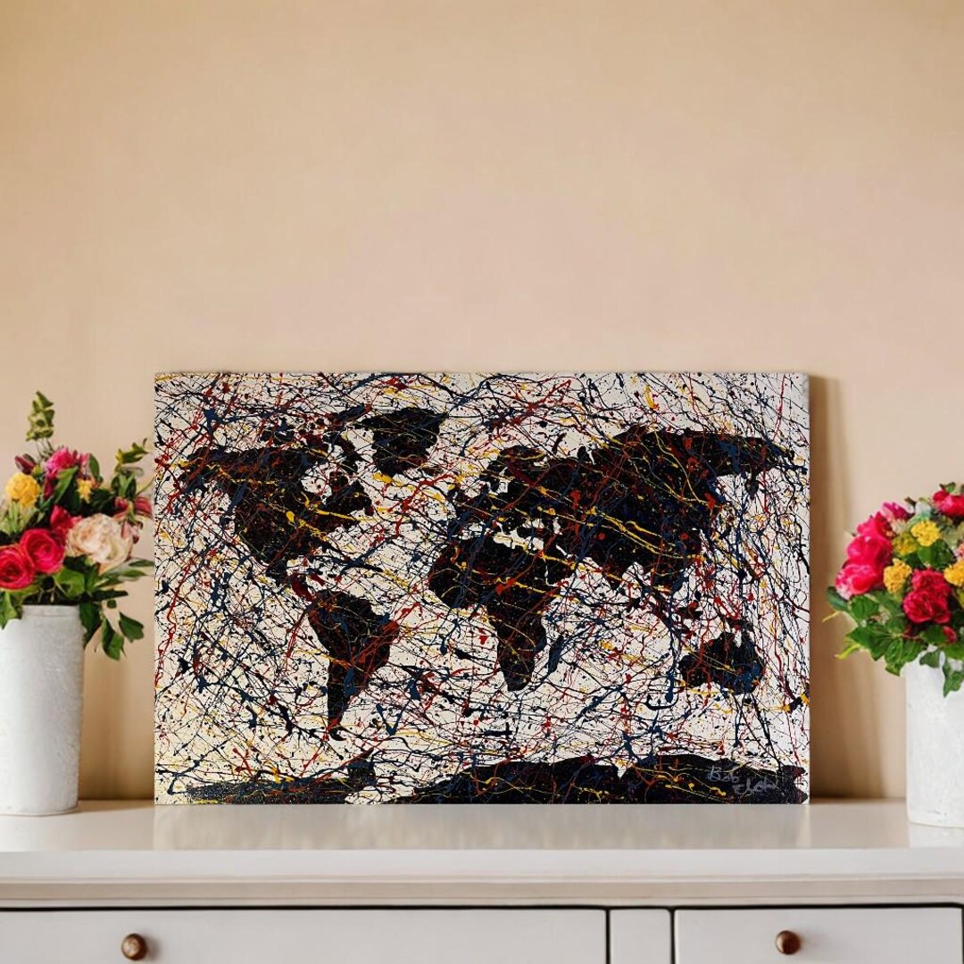 Pop-art Painting of a World Map Acrylic Painting Wallart, Zanzibar, Big ...