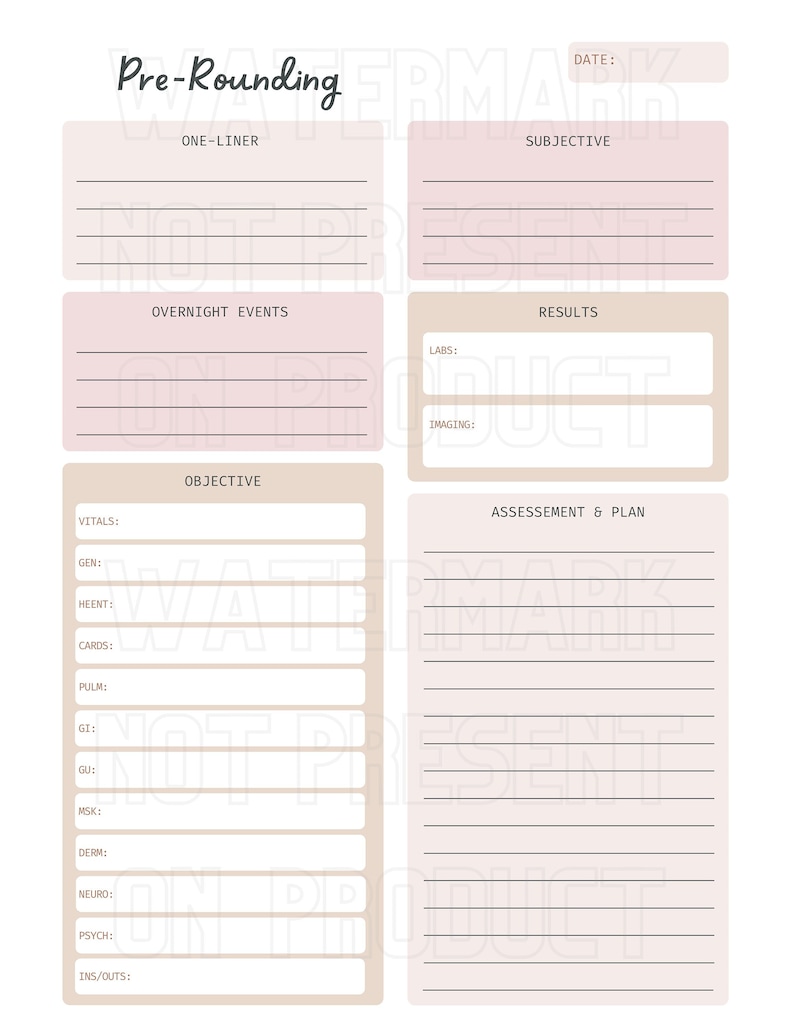 Pre-rounding Journal Template for Medical Students, Residents, Doctors ...