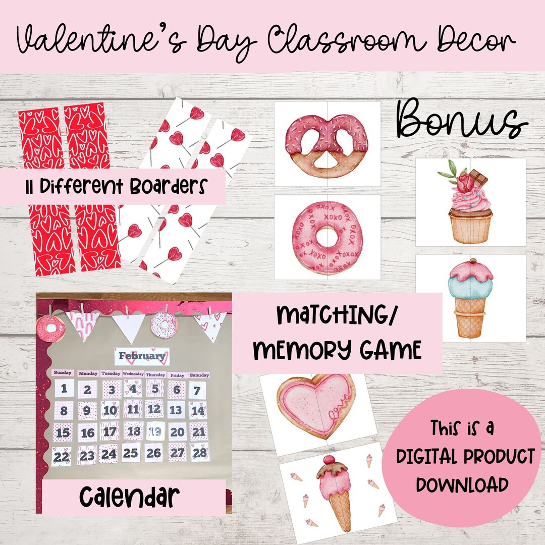 Valentine's Day Classroom Decor Calendar Bundle Classroom Banner ...