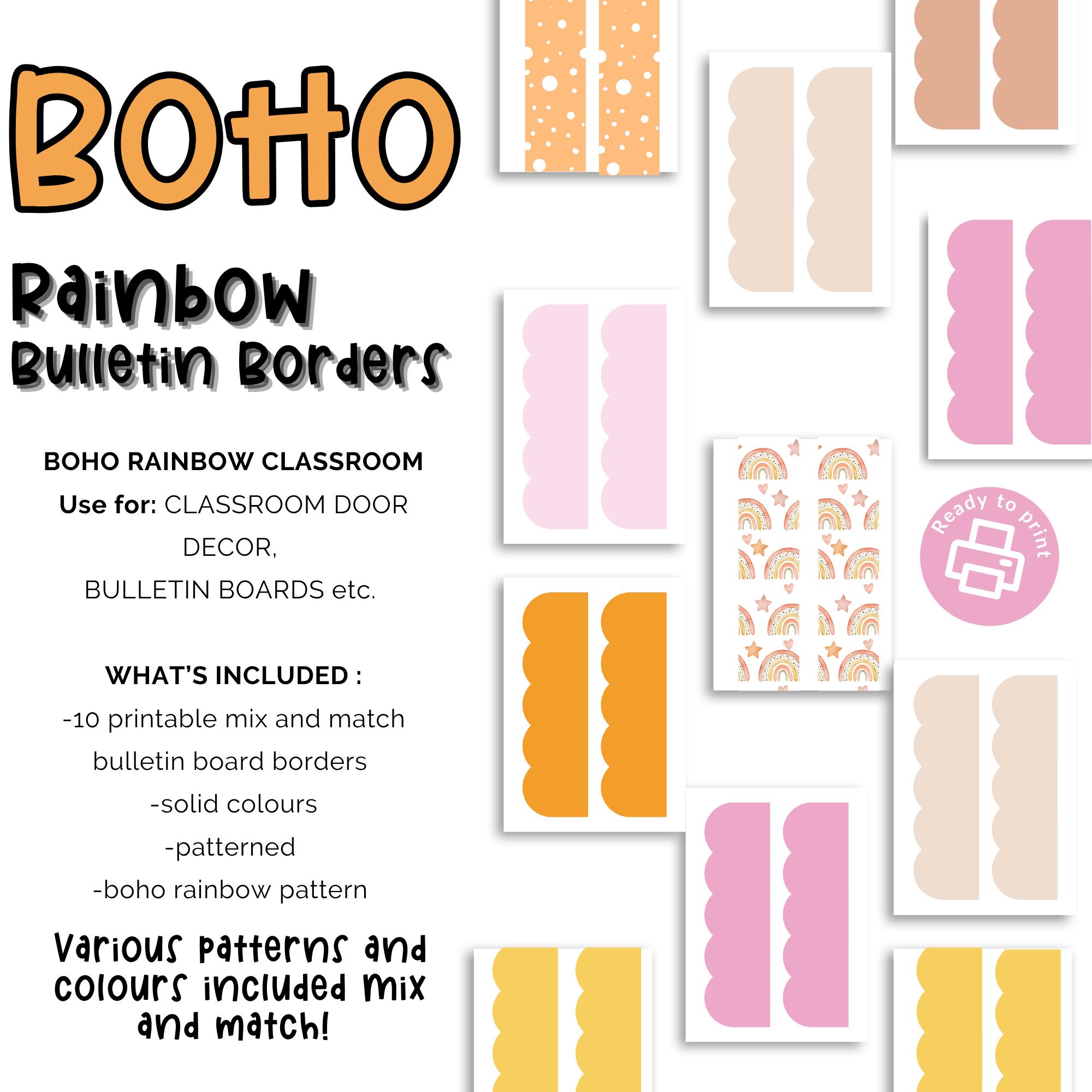 Boho Classroom Decor Printable Bulletin Board Borders Boho Rainbow ...