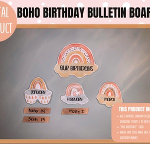 Boho Rainbow Classroom Decor Birthday Board Display Editable Classroom ...