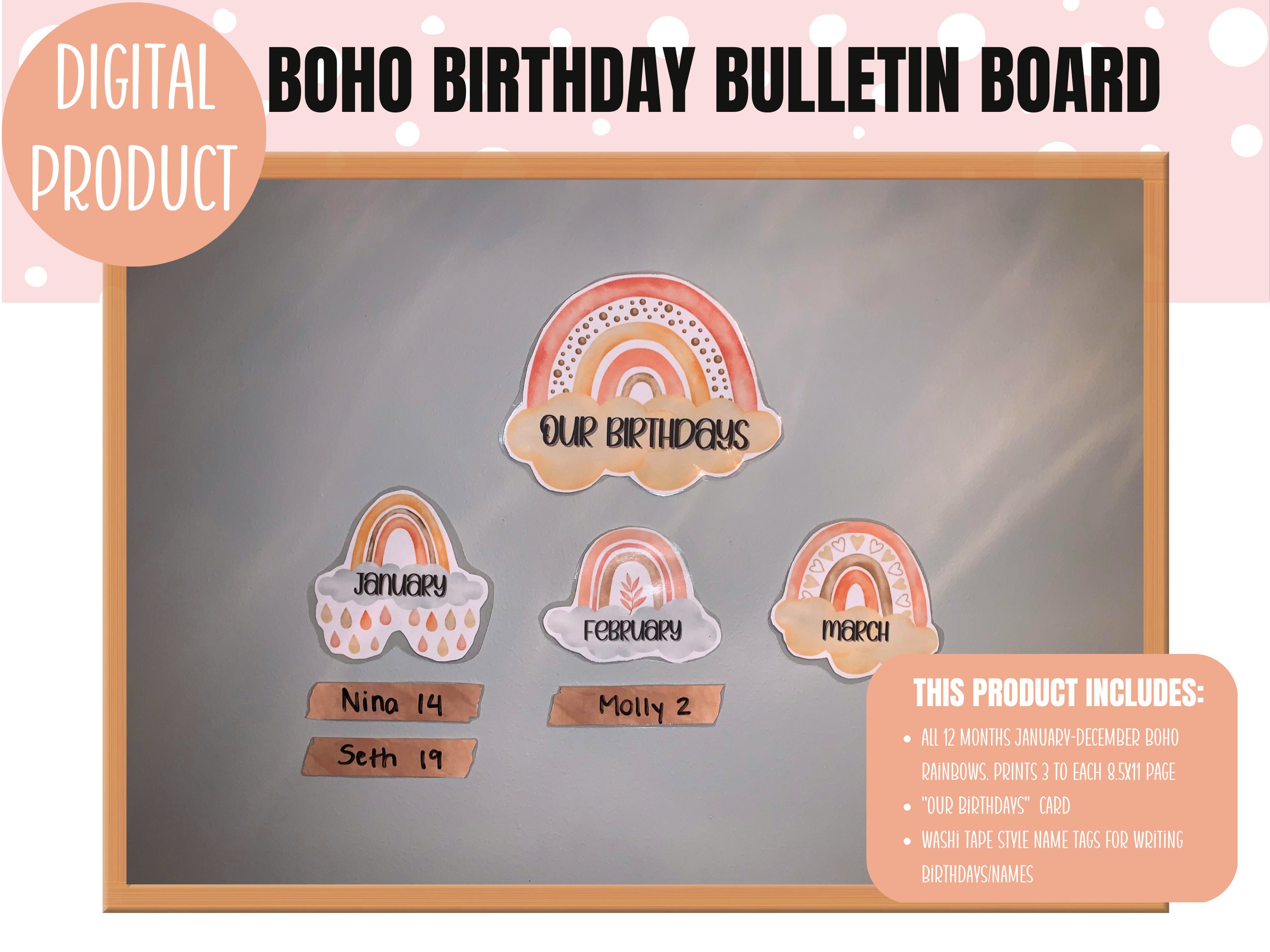 Boho Rainbow Classroom Decor Birthday Board Display Editable Classroom ...