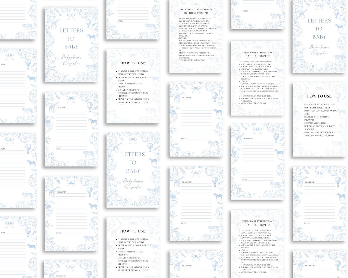 Printable Letters to Baby – Baby Shower Keepsake – Baby Memory Book ...