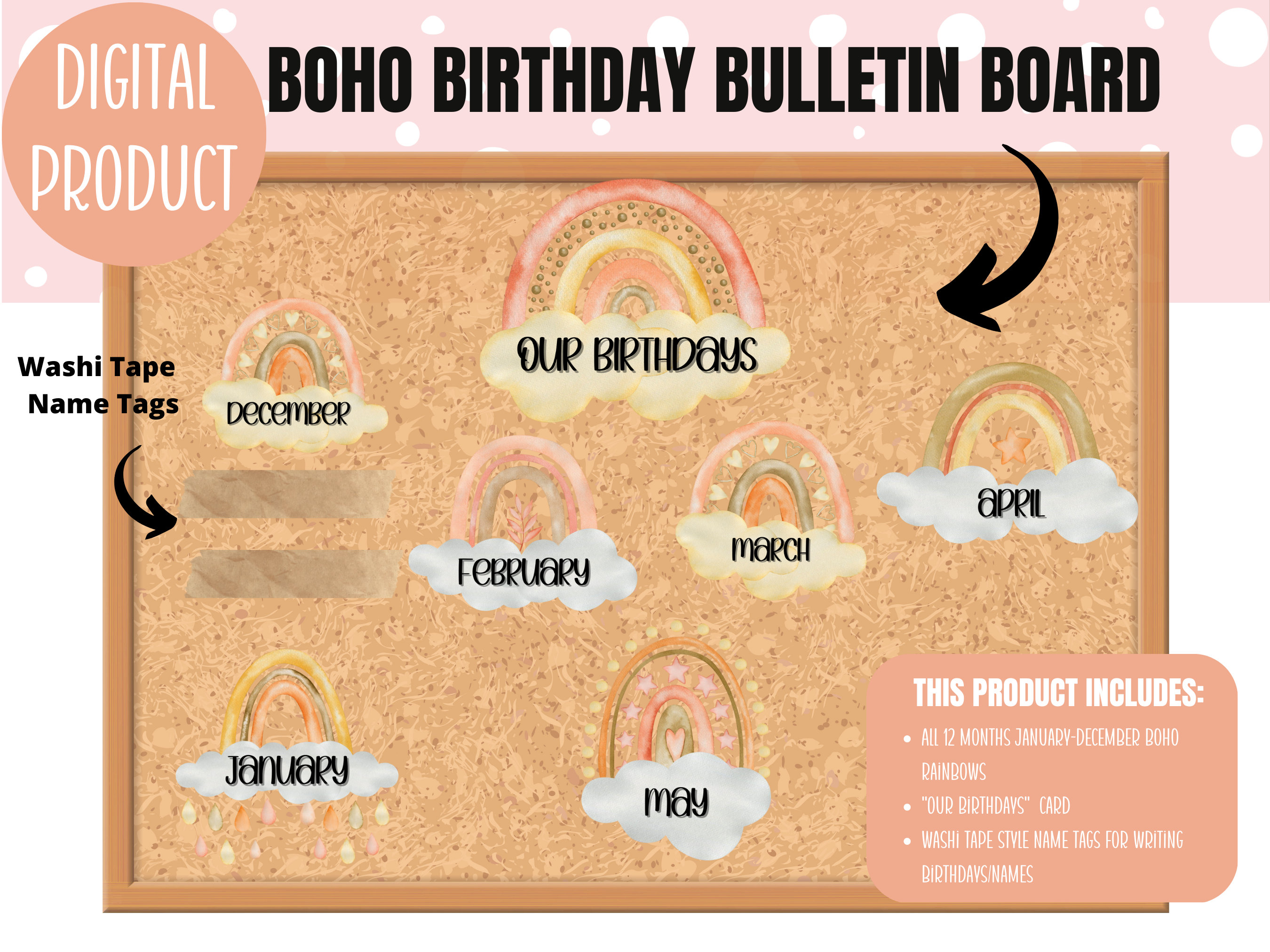 Boho Rainbow Classroom Decor Birthday Board Display Editable Classroom ...