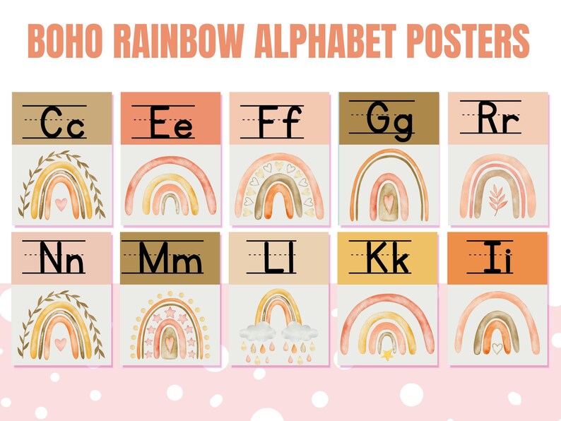 Boho Rainbow Classroom Decor Boho Alphabet Classroom Posters Neutral ...