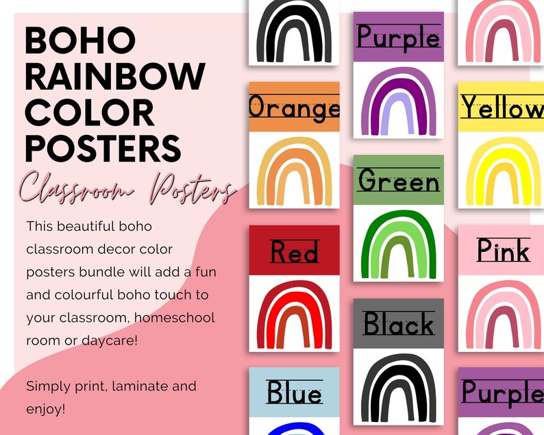 Boho Classroom Decor Boho Rainbow Color Posters Boho Calm - Etsy