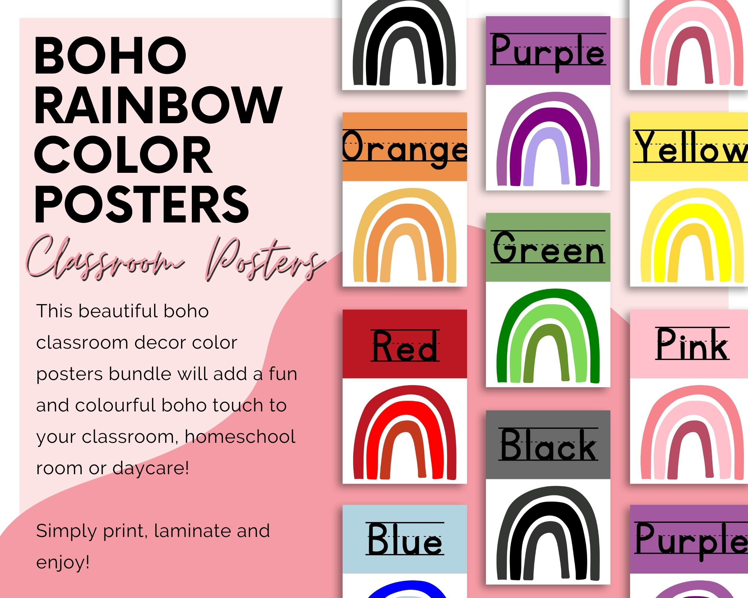 Boho Classroom Decor Boho Rainbow Color Posters Boho Calm Classroom ...