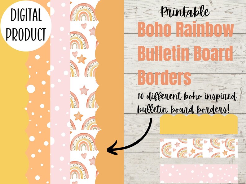 Boho Classroom Decor Printable Bulletin Board Borders Boho Rainbow ...